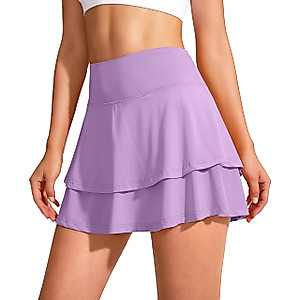 Women's Pleated Tennis Skirts with 4 Pockets Athletic Golf Skorts Skirts for Women High Waisted Layered Skirts with Shorts for Workout Running (Purple, Small)