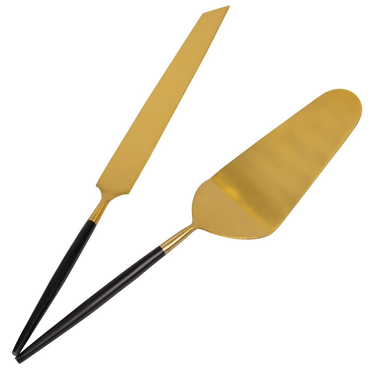 Koyal Wholesale Modern Wedding Cake Knife and Server Set, Minimalist Cake Cutting Set for Wedding, Anniversary, Birthday, Baby Shower, Cake Pie Pastry Servers (Gold/Black)