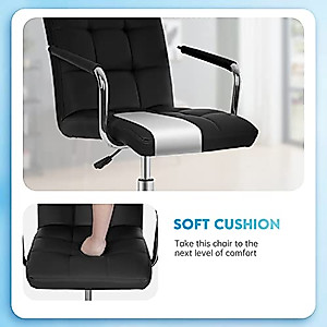 PayLessHere Home Office Desk Chair PU Leather Makeup Chair Vanity Chair with Armrest/Wheel 360°Swivel Height Adjustable Home Chairs for Office Makeup Room (Black)