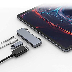 HyperDrive USB C Hub Adapter for iPad Pro 2020 2019 2018 11”/ 12.9", USBC Smartphone/Tablet, 4-in-1 USB-C Hub Dongle with 4K HDMI, C-USB PD Charging, USB 3.0, 3.5mm Headphone Audio Jack -Gray