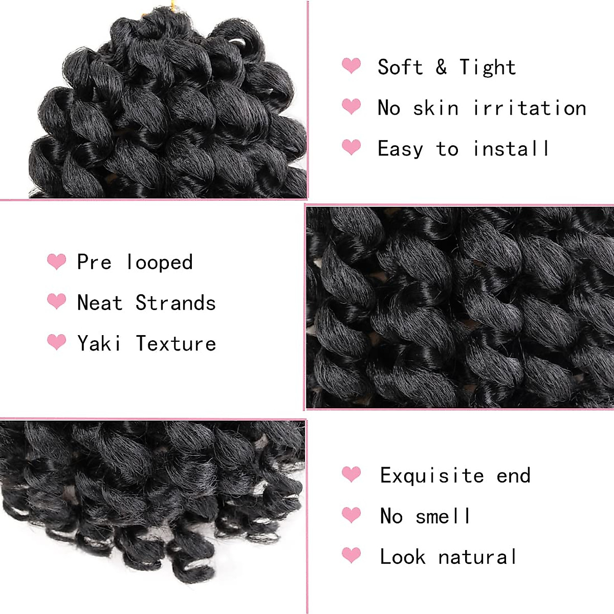 8 Inch 5 Pcs Wand Curl Crochet Hair Jamaican Bounce Crochet Hair Short Curly Braids Hair Curly Crochet Hair for Black Women 20 Roots/Pack(#1B)