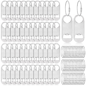 50 Pieces Stainless Steel Flat Bottle Opener with Keychain Beer Opener Bulk Soda Beverage Opener for Men Women Bartender Kitchen Bar Restaurant Tool, 3.5 x 1.3 Inches (Silver)