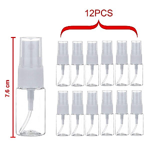 waka 12 Pack 0.35oz/10ml Empty Small Spray Bottle, Clear Plastic Fine Mist Mini Spray Bottle for Travel, Cleaning, Essential Oils, Perfume + Microfiber Cleaning Cloth