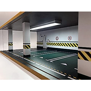 1/24 Scale Die-cast Car Garage Display Case with Clear Acrylic Cover and LED Lighting for 4 Parking Space (1:24-4 Parking Green)