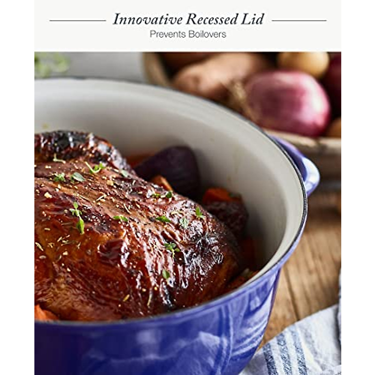 Merten & Storck European Crafted Enameled Iron, Round 7QT Dutch Oven Casserole with Lid, Cobalt Blue