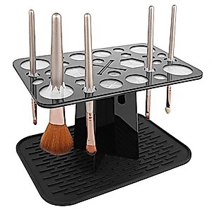 CHRUNONE 28 Hole Makeup Brush Drying Rack with Mat Keep Countertop Drying, Folding Makeup Brush Holder, Air Tree Tower Stand Organizer Comes with Mat