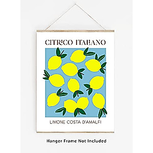 Abstract Fruit No.11 Lemons Exhibition Wall Art Print. 11x14 UNFRAMED Modern Kitchen Wall Decor. Shades of Green, Yellow & Blue on White.