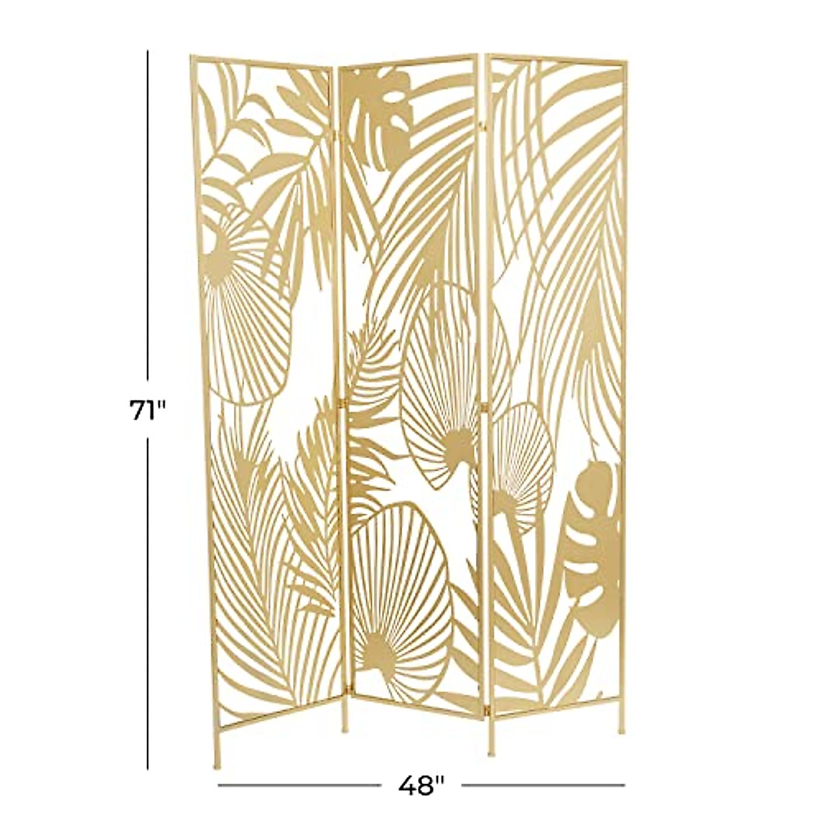 Deco 79 Metal Rectangle Room Divider Screen with Palm Leaf Patterns, 48" x 1" x 71", Gold