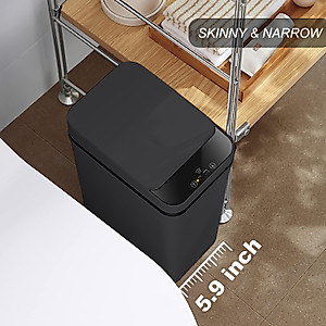 Yatmung Touchless Bathroom Trash Can - 2.5 Gallon Smart Trash Can Sensor Motion - Skinny Trash Bin with Lid - Electric, Narrow, Plastic, Auto Open - Small Slim Automatic Garbage Can (Black)