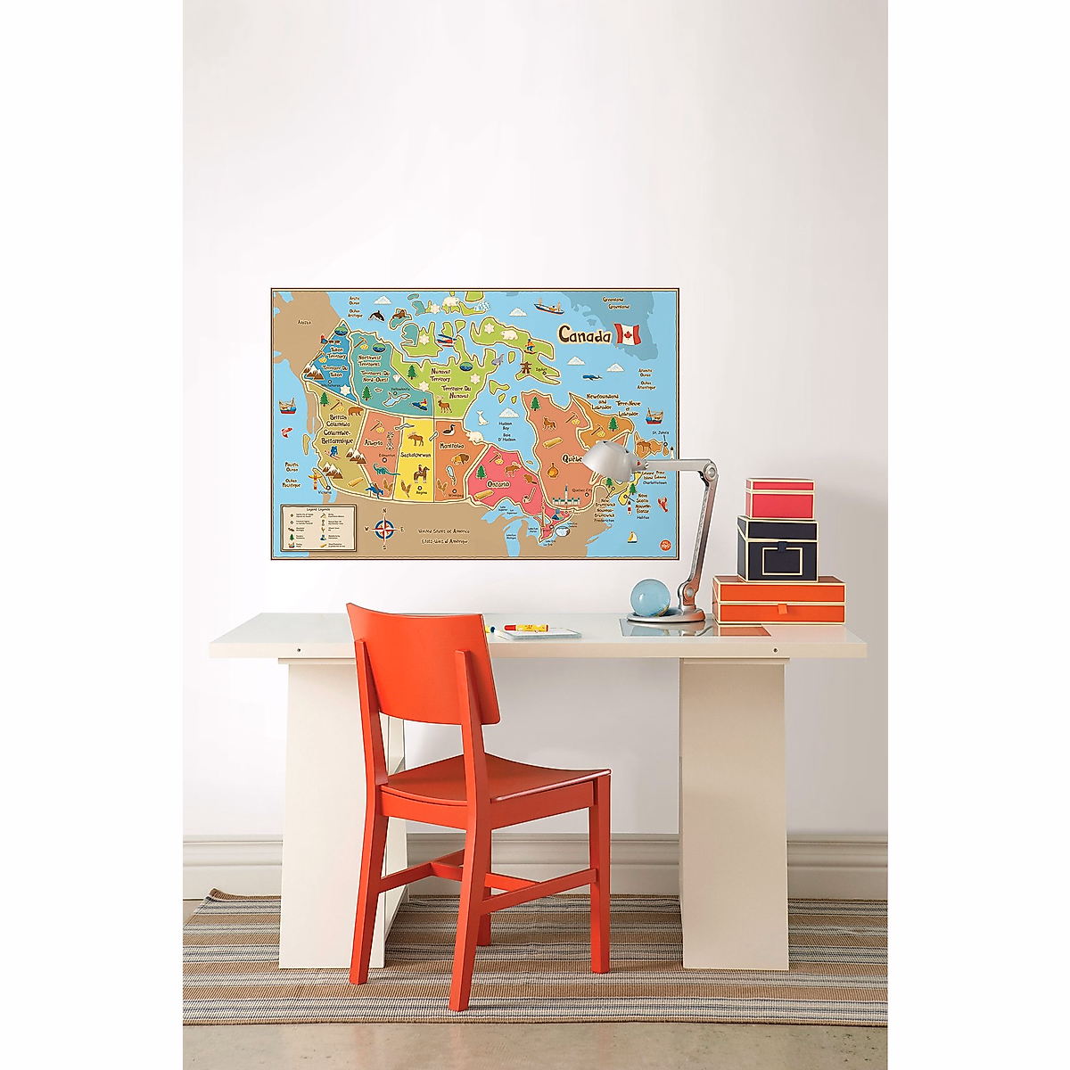 WallPops WPE1391 Kids Canada Dry Erase Map Decal, Multicolor, 24 x 36 Inch
