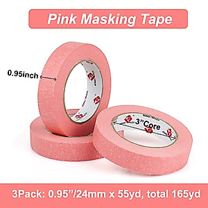 BOMEI PACK Pink Painters Tape 0.94-Inches x 55 Yards (3-Pack), Painters Masking Tape Bulk - Sharp Edge Line Technology, Produces Sharp Lines | Residue-Free and Artisan Grade Wall Trim Tape