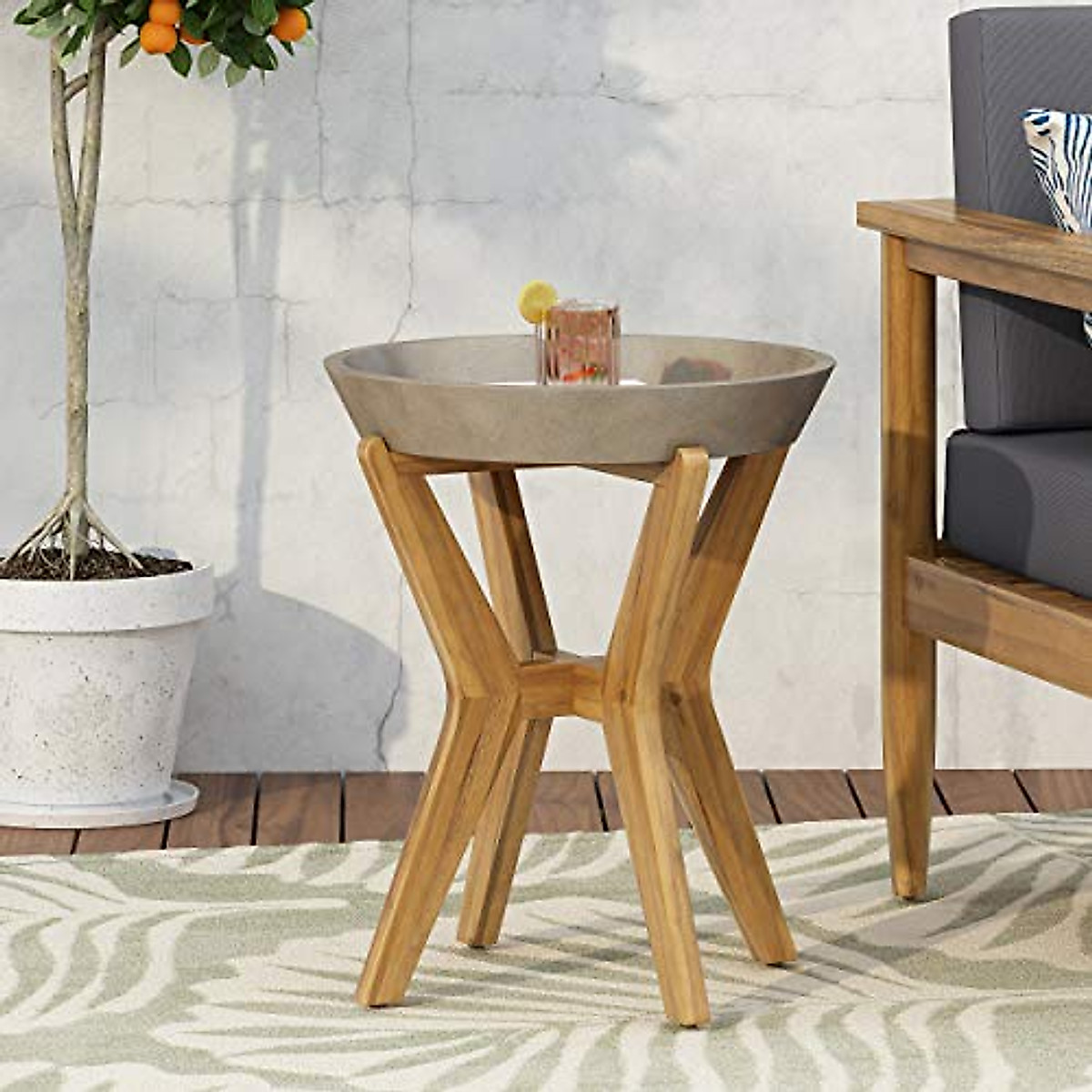 Christopher Knight Home Oprah Outdoor Side Table, Teak and Light Gray