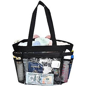 ULG Shower Bag, Mesh Shower Caddy with Waterproof Bag and Slippers Pocket, Large Hanging Portable Shower Tote Beach Bag with S Hook for College, Dorm, Gym, Camp, Beach, Pool