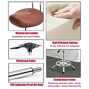 NUNETH Saddle Stool Kitchen Saddle Chair with Footrest Back Support, Ergonomic Office Chair Saddle Salon Chair for Clinical Dentist Clinic, 50-70 Cm (Color : White)