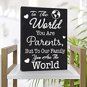 JennyGems Parent Gifts for Anniversary, To the World You Are Parents Wooden Sign, Gift for Parents, Mom and Dad, Shelf Decor and Wall Hanging, Made in USA