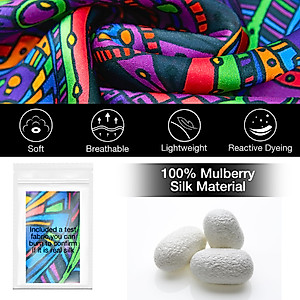 MANSPHIL 100% Mulberry Silk Head Scarf for Women Hair Sleeping, 27"x27" Square Purple Pattern Fashion Bandanas Wraps Bag Gift Packed