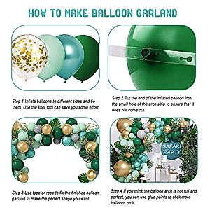 Amandir 151Pcs Jungle Safari Balloon Garland Kit, Metallic Green Gold Tropical Balloons Arch Artificial Palm Leaves for Animal Dinosaur Two Wild One Birthday Baby Shower Decoration Boys Party Supplies