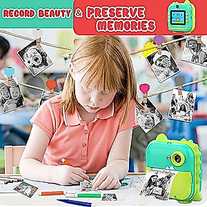 Instant Print Camera for Kids,Inkless Sticker Printer for Girls Boys Age 3-12, HD Digital Video Cameras, Mini Thermal Printer Kid Toy Gifts with 3 Rolls Photo Paper, 5 Color Pens, 32GB Card-Green
