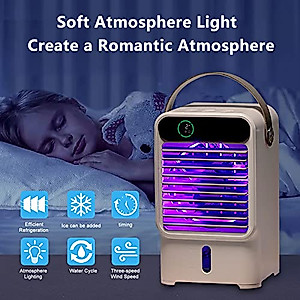 Mini Air Conditioner Portable, Personal Air Cooler Fan with 3 Wind Speeds, Evaporative Humidifier, LED Light, Timing - Small AC Misting Fan USB for Home Room Bedroom Office Desk, 500ml Water Tank, 6W