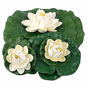 Framendino, 9 Pack Artificial Floating Foam Lotus Flower Decor Realistic Water Lillies Water Lily Pads Ornaments for Ponds Decoration