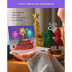Ytanhr Birthday Cards, 3D Pop Up Birthday Card with Happy Birthday Song and Lights, Funny Gift Card Birthday, Unique Birthday Gifts for Women Men Kids (All Ages, Firework Effect)
