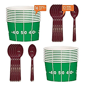 Football Party Supplies - Paper Chili Food and Snack Bowls and Brown Plastic Spoons (Serves 16)