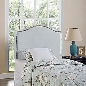 Modway Curl Linen Fabric Upholstered Twin Headboard with Nailhead Trim and Curved Shape, Sky Gray