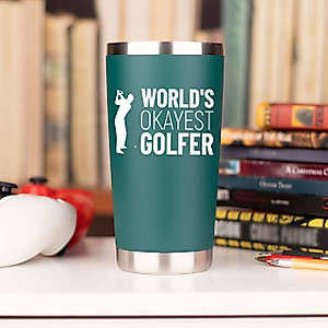 JENVIO Golf Gifts for Men | Worlds Okayest Golfer | Stainless Steel Travel Tumbler Mug w 2 Lids and 2 Straws and Gift Box | Funny Unique Idea Gag Cup Dad Husband Retirement Valentine's Day