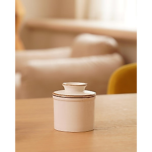 Jersinwei French Butter Dish, Butter Crock for Counter with Water Line, Ceramic Butter Keeper for Spreadable Butter - Chrismas Gift Home Kitchen Decor - Reactive Glaze Collection - Shell White