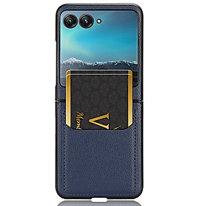 Ranyi for Motorola Razr+ (2023) Case, Motorola Razr 40 Ultra Case, Slim Leather Wallet Case with Credit Card Holder Slots Protective TPU Bumper Case for Motorola razr+ 2023 /Razr 40 Ultra -Blue