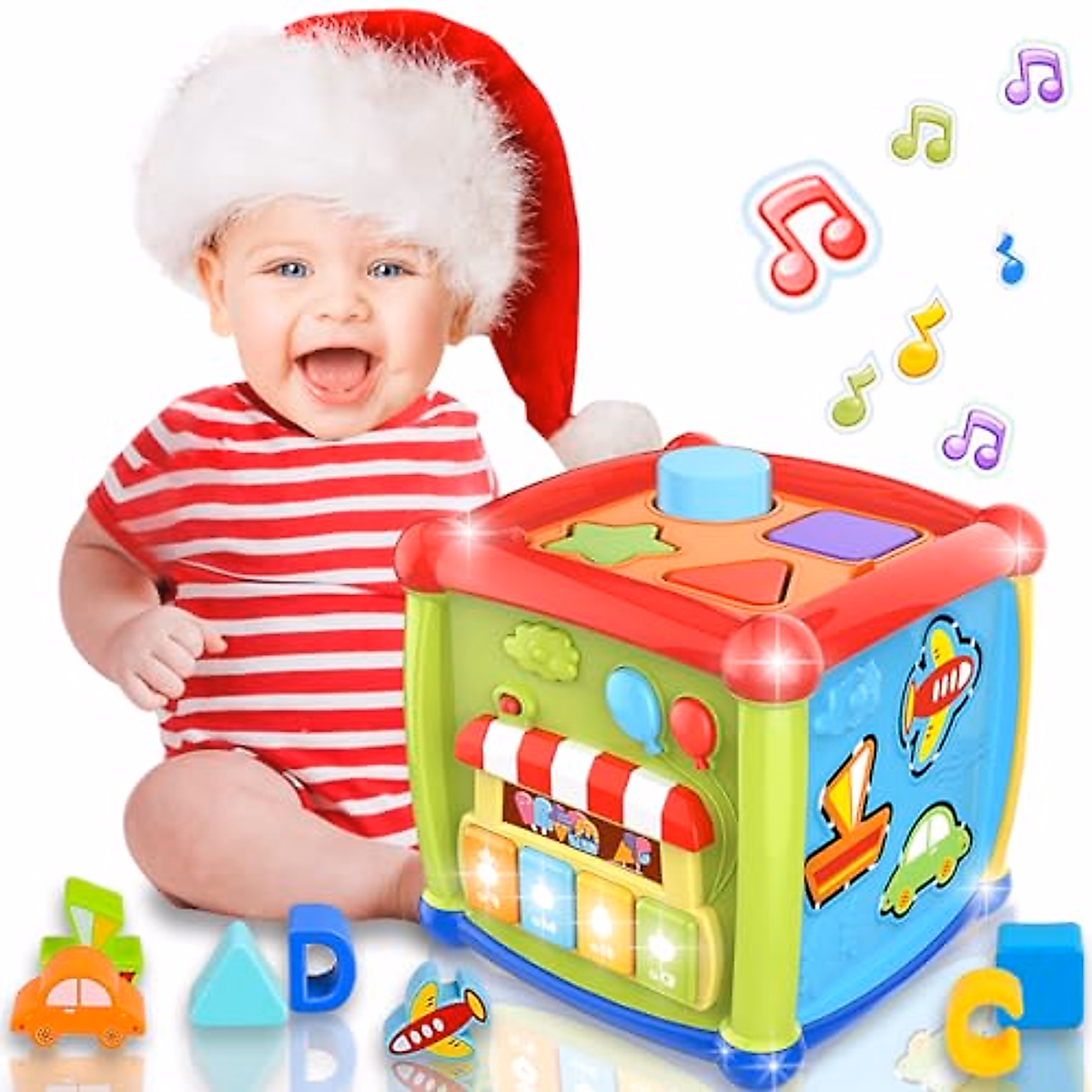 Gzolxkwin Activity Cube Baby Toys 6 to 12 Months,6-in-1 Early Learning Montessor Toys for 1 Year Old Shape Sorter Piano Keyboard Light Up Music Toddlers Toys for 1 2 Years Boys Girls Gifts
