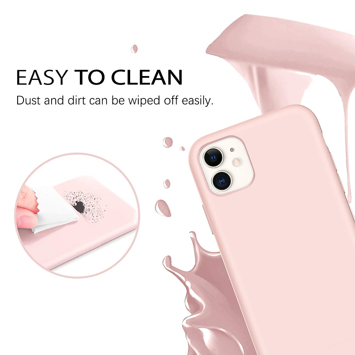 DUEDUE for iPhone 11 Case, Phone Cases for iPhone 11, Liquid Silicone Soft Gel Rubber Slim Cover with Microfiber Cloth Lining Cushion Shockproof Case for Apple iPhone 11 6.1", Pink Sand