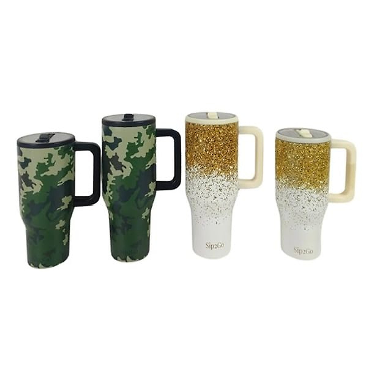 Sip2Go Tumbler - 40 oz Water Bottle with Handle & Flip Straw - Fits in Cup Holder, Leak Resistant Tumbler-Reusable Insulated Stainless Steel & Rubber Base - Women, Men, Kids (Camouflage, 40oz)