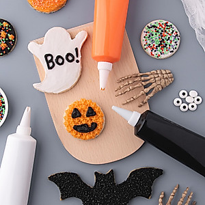 Sweets Indeed - Halloween Frosting Set - 3 Pack - 3.5 ounce tubes - Black Orange White - 4 nozzles included - Holiday Frosting - Cookie Decorating Kit - 10.58 oz