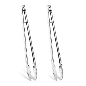 Lebabo Metal Cooking Tongs, 16 inch Extra Long Tongs for Grilling and Serving Food, Stainless Steel Tongs for Salad, Meat, Barbecue, BBQ, Grill Accessories, Comfortable Grip with Lock, 2 Pack