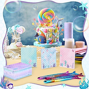 Ireer 48 Pcs Mermaid Pens and Mermaid Note Pads Set Mermaid Party Favors Mermaid School Supplies Cute Sticky Note Pads with Gel Ink Pen for Girls Birthday Gift Decorations School Classroom Awards