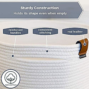 DENJA & CO Extra Large Blanket Basket for Living Room - White Farmhouse Woven Baskets for Storage | Cotton Rope Large Baskets for Blankets, Pillows, Toys, or Laundry | Ivory White (21" Wide x 13.8" Tall)