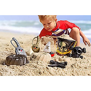Pirate Beach Toys and Sand Mold Kids Set - 7 PCS - Outdoor Fun for Toddlers - Boys or Girls with Pirate Bucket & Shovels - Sand Toys for Kids 3-10 - Travel-Friendly - Summer Toddler Toys