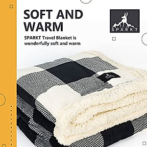 Sparkt Ultimate Travel Blanket Black and White Reversible Plush Flannel Fleece, Buffalo Check Plaid Durable Warm and Cozy Camping Throw (80X60)