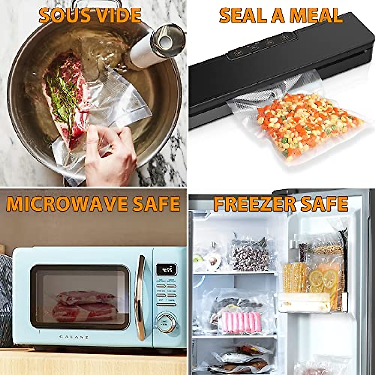 Vacuum Sealer Bags, 6 Pack BPA FREE 8"x16' Food Vacuum Bags Rolls Heavy Duty Vacuum Seal Bags for Food Seal a Meal Bags, Commercial Grade Vacuum Sealer Rolls for Meal Prep Sous Vide Food Storage 