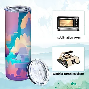8 Pack 20oz Sublimation Tumbler Bulk, Skinny and Straight, Double-Wall Insulated Stainless Steel Tumbler Cups with Indivisual Gift Box, Tumbler Mearsuring Ruler, Heat-resistant Tape and Gloves