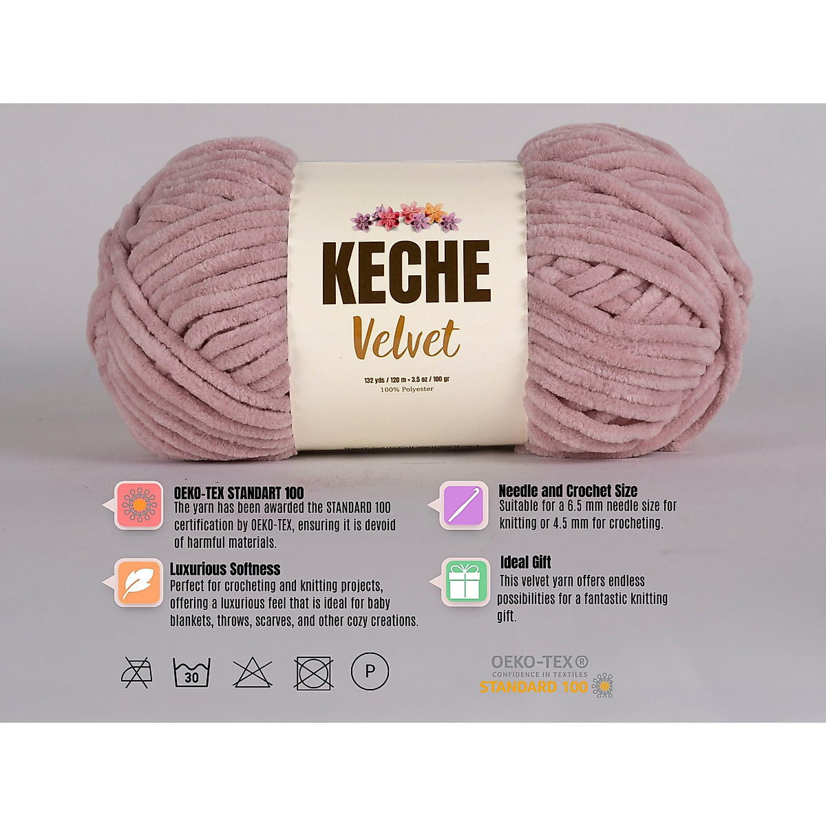 Keche Velvet Yarn for Crocheting, Soft Chenille Bulky Baby Blanket Amigurumi Yarn 2x100 gr (2x132 yds) (2 Skeins) (Powder)
