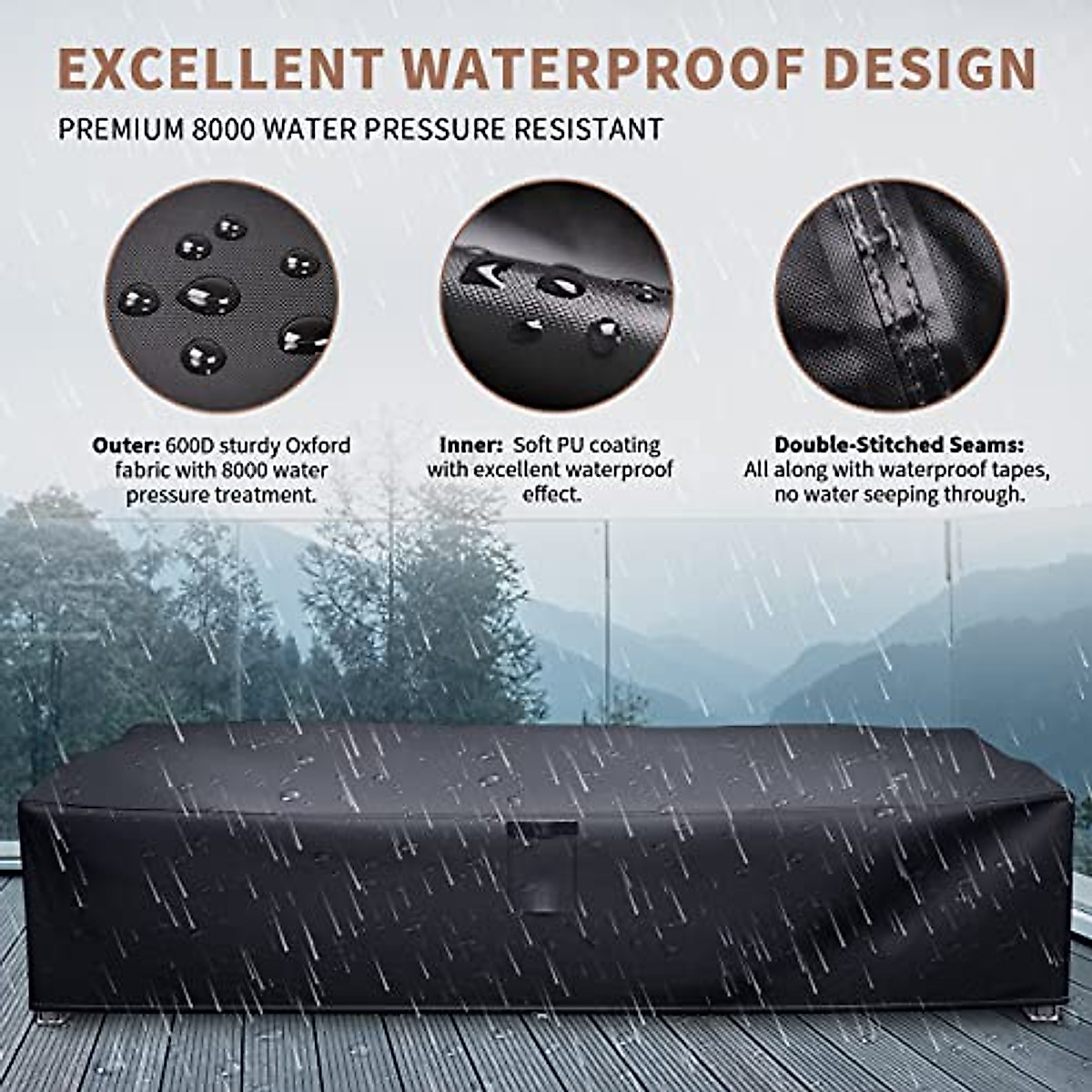 Outdoor Furniture Cover Waterproof, Patio Furniture Covers for Outdoor Table and Chair Set, Heavy Duty 600D Conversation Set Covers, Outside Dining Set Cover 126" L x 63" W x 28" H