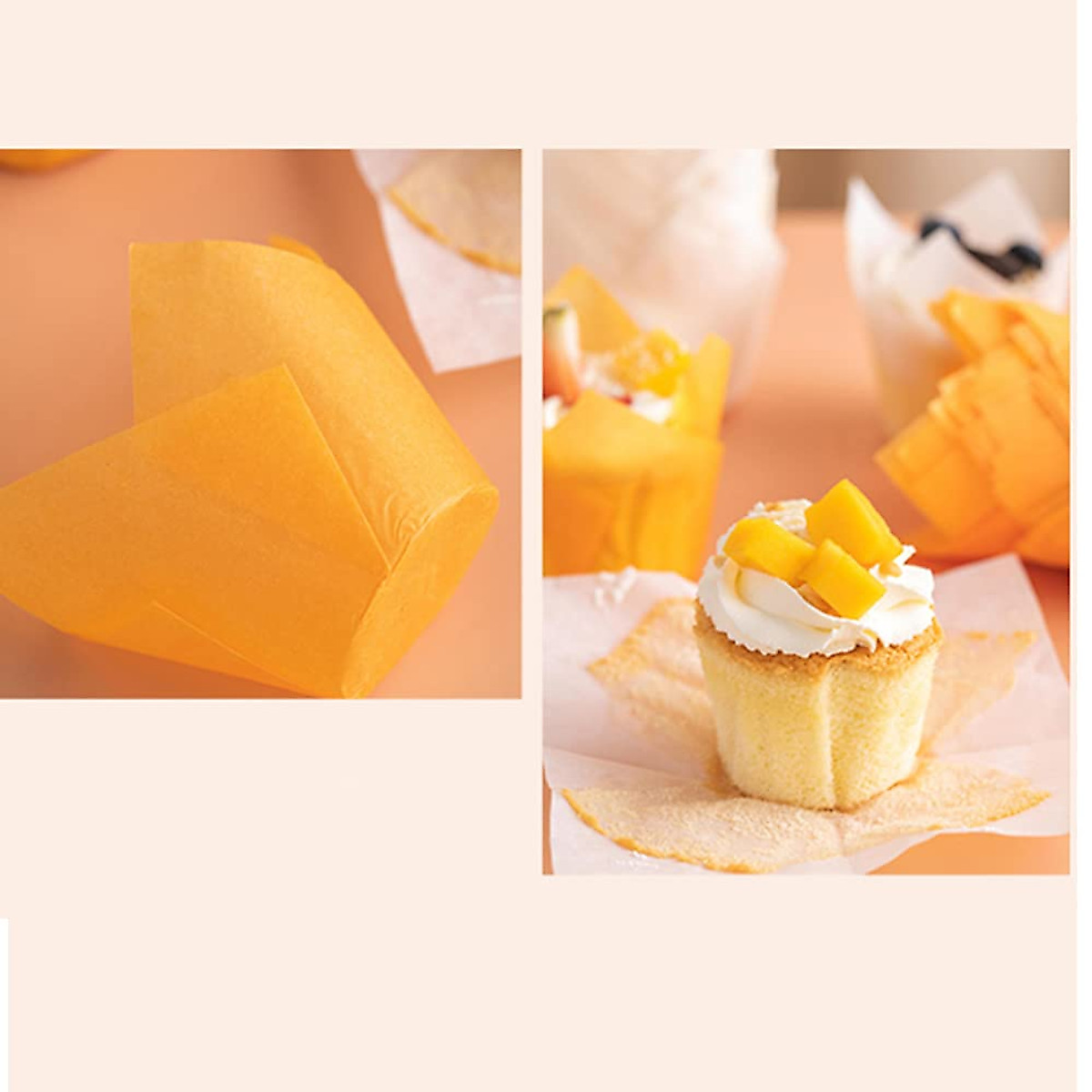 Baking Cups,200pcs Tulip Cupcake Liners Baking Paper Cups Holders Greaseproof Muffin Cases Wrappers for Wedding Birthday Party Baby Shower, Standard Size (yellow)
