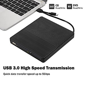 intendvision External CD DVD Drive USB 3.0 Type-C CD-RW DVD-R Combo Burner with SD/TF Slot, 2 USB 2.0 Port for PC Laptop Computer Mac Windows 11/10/8/7
