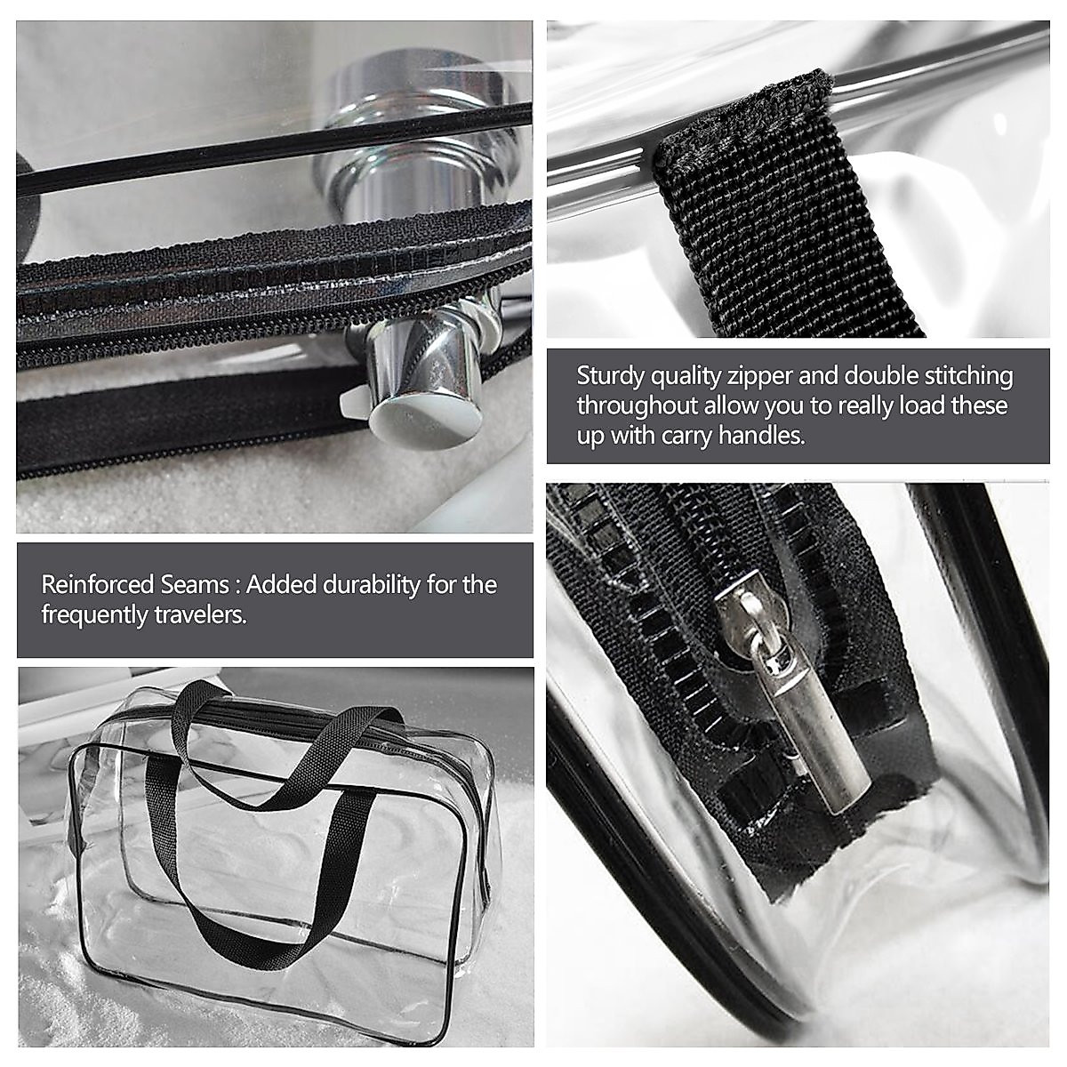 3Pcs Crystal Clear PVC Travel Toiletry Bag Kit for Women Men, Waterproof Vinyl Organizer Makeup Bags with Zipper Handle Straps, Cosmetic Bag Pouch Carry on Airport Airline Compliant Bag Handbag