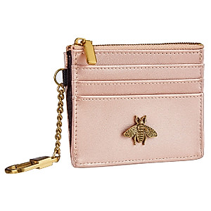 SEAVILIA Card Holder Keychain Wallet for Women with ID Window RFID Coin Purse Bee Gifts Slim Minimalist Small Wallet