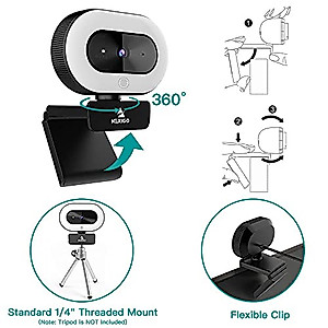 NexiGo StreamCam N930E with Software, 1080P Webcam with Ring Light and Privacy Cover, Auto-Focus, Plug and Play, Web Camera for Online Learning, Zoom Meeting Skype Teams, PC Mac Laptop Desktop