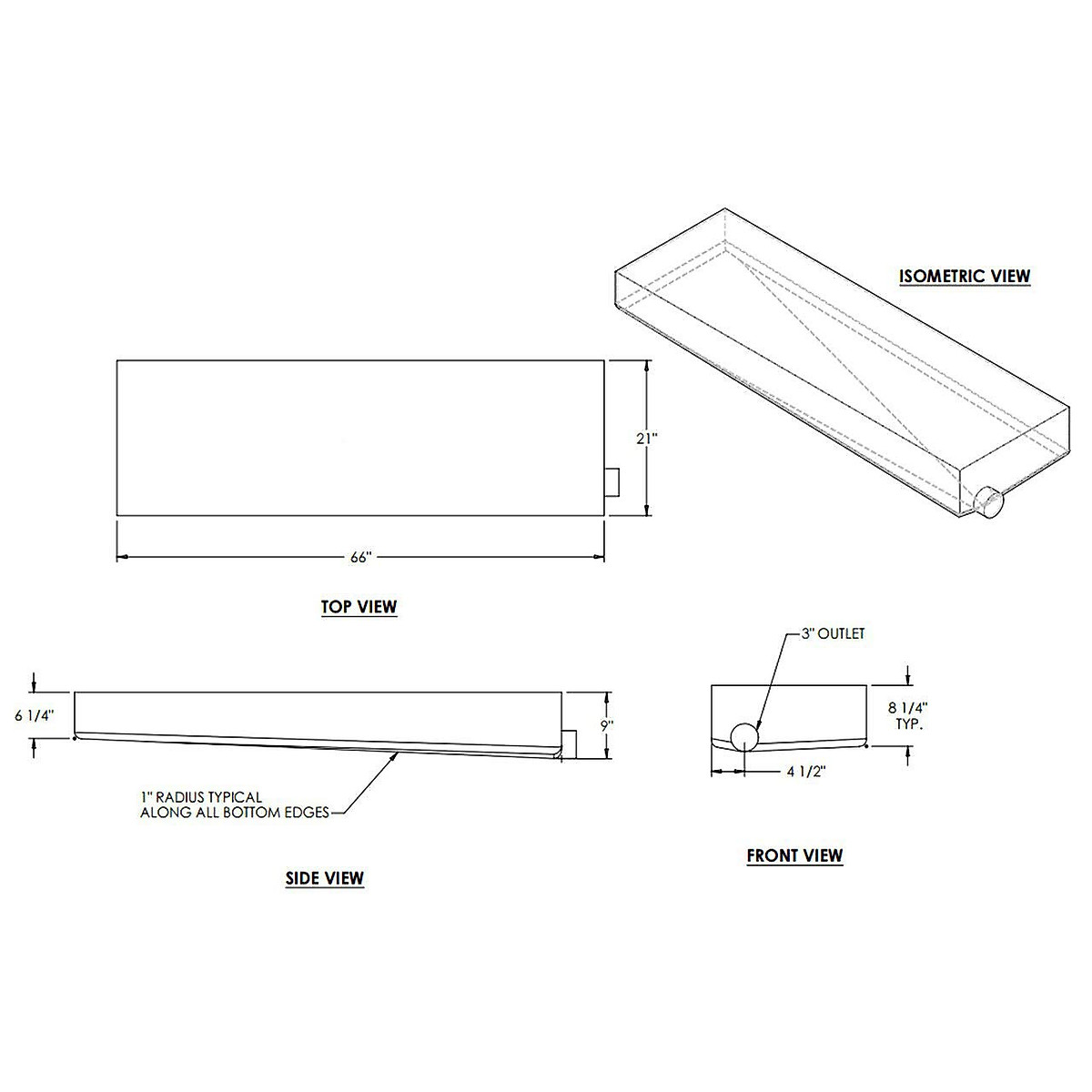 RecPro 42 Gallon RV Holding Tank 66" x 21" x 9" | Black Waste Water | 366H | Includes Universal Installation Fittings Kit | Made in America