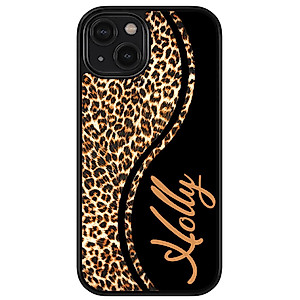 Leopard Skin Personalized Black Rubber Phone Case Compatible with Apple iPhone 15 Pro Max, 15 Pro, 15 Plus, iPhone 14 Pro Max, 13 Pro Max Mini, 12 Pro Max Mini, 11 Pro Max X XS Max XR 8 7 Plus
